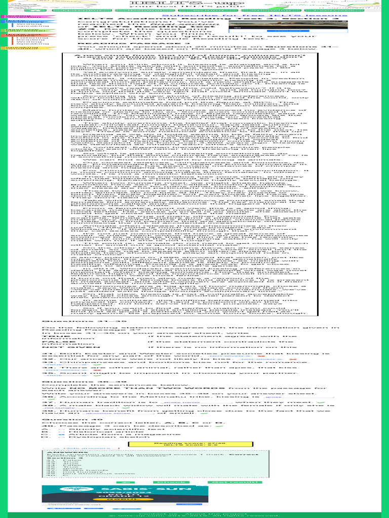 IELTS Academic Reading Practice, Sample 3.3 - IEL | PDF | Odor | Kiss