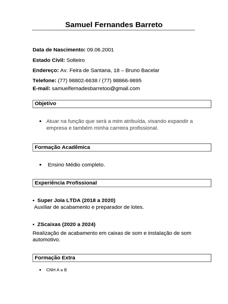 Currículo Samuel Fernandes | PDF