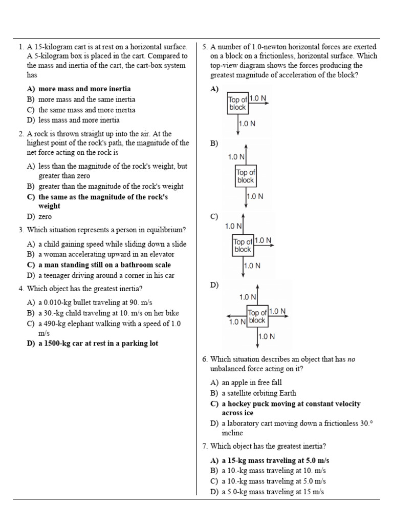 Newton's Laws Motion Answer Key | PDF | Force | Mass