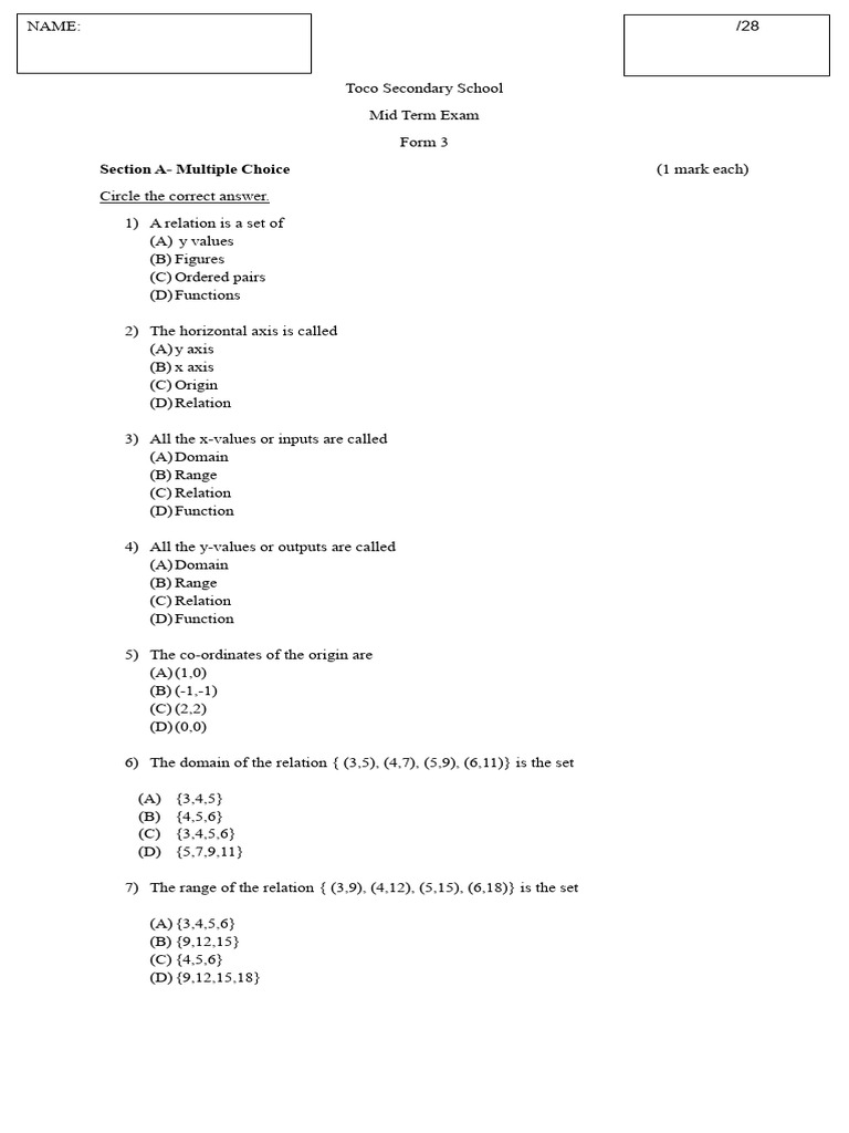 Form 3 Math Exam Prep | PDF | Function (Mathematics) | Mathematics
