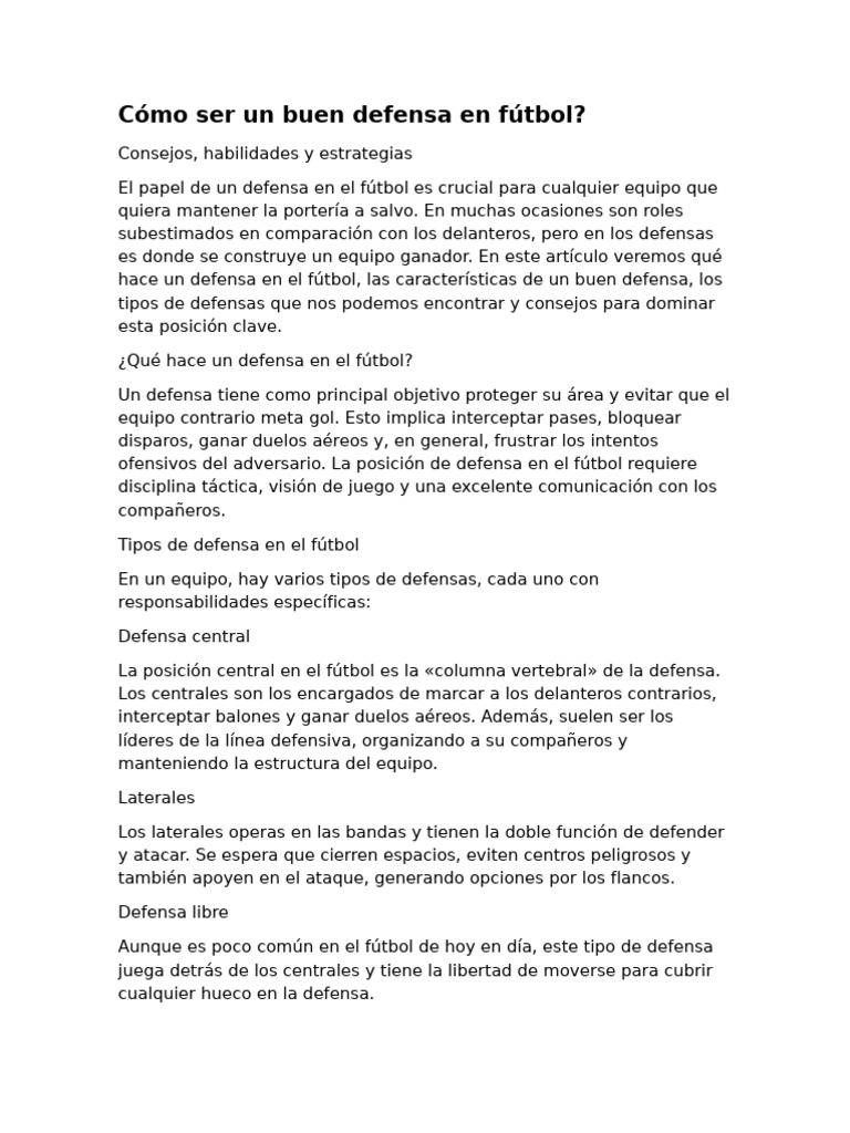 Cómo Ser Un Buen Defensa en Fútbol | PDF | Defensor (Asociación de ...