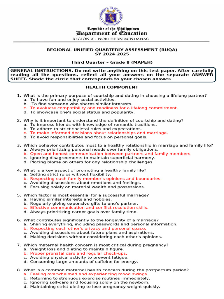 Grade 8 RUQA - 3rd Quarter Health | PDF | Maternal Health | Pregnancy