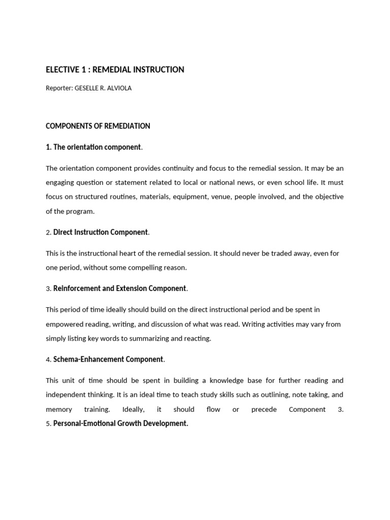 Remedial Instruction Components Guide | PDF