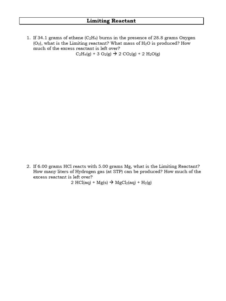 Limiting Reactant Pdf