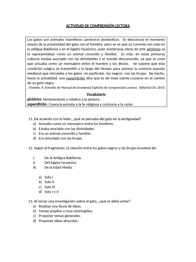 Actividad De Comprensión Lectora Pdf