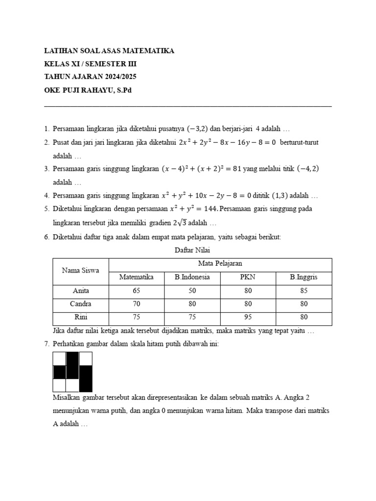 Latihan Soal Asas Matematika Xi | PDF