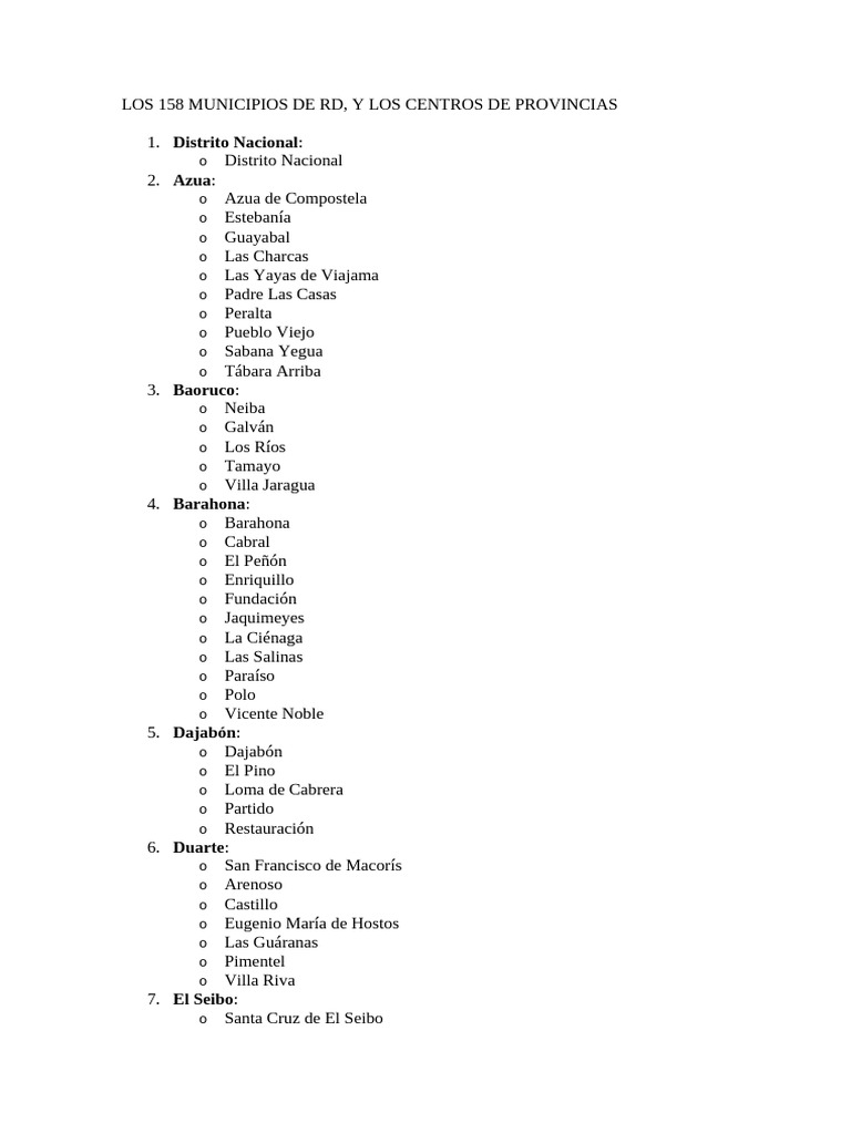 158 Municipios de RD | PDF | República Dominicana