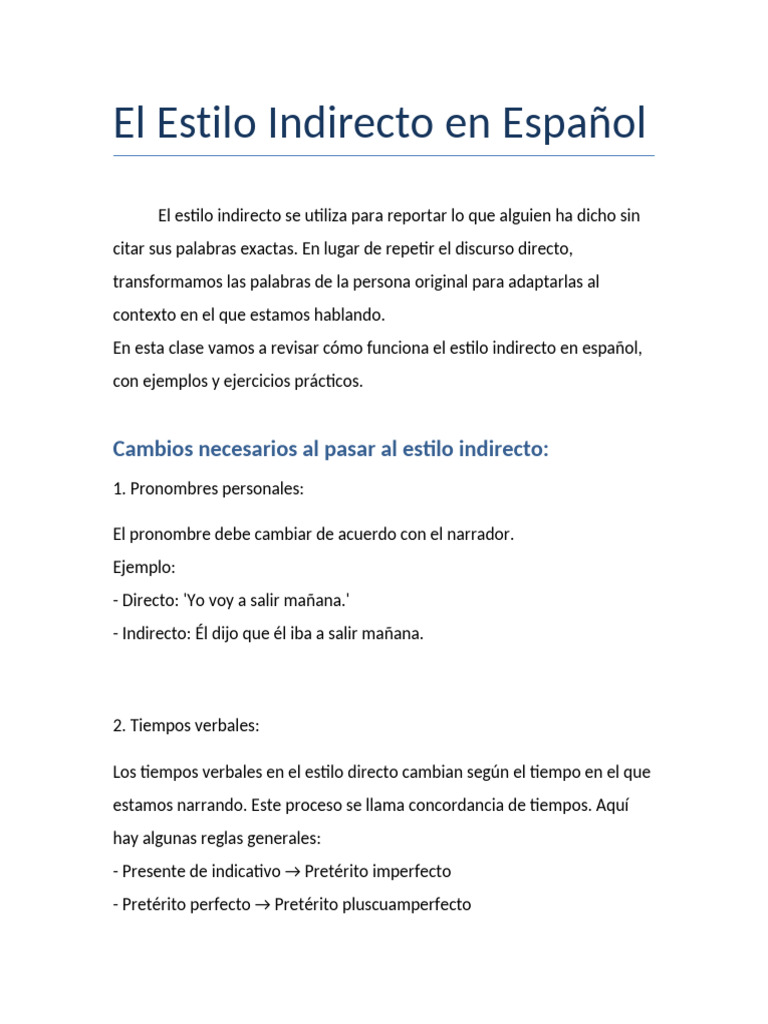 Estilo Indirecto Ejercicios | PDF | Pronombre