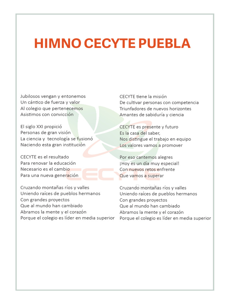 Letra Himno Cecyte Puebla | PDF