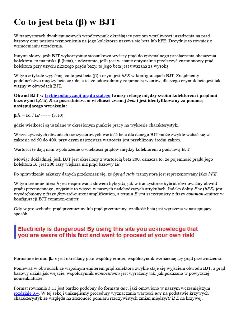 Co to Jest Beta (β) w BJT - Domowe Projekty Obwodów | PDF