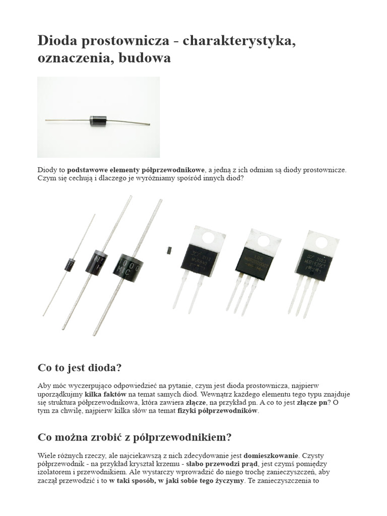 Dioda Prostownicza - Charakterystyka, Oznaczenia, Budowa | PDF