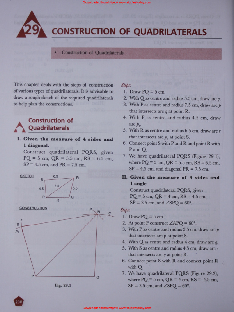 ICSE Class 8 Maths Geometry Chapter 29 Construction of Quadrilaterals | PDF