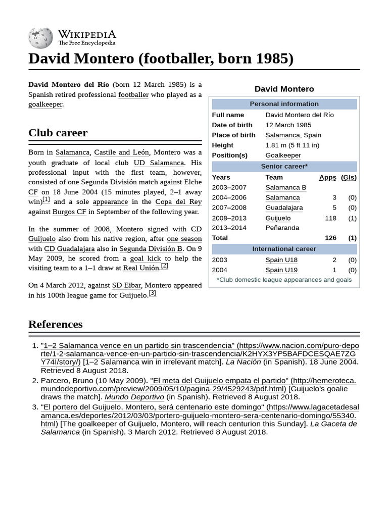 David Montero: Spanish Goalkeeper Career | PDF | Association Football ...
