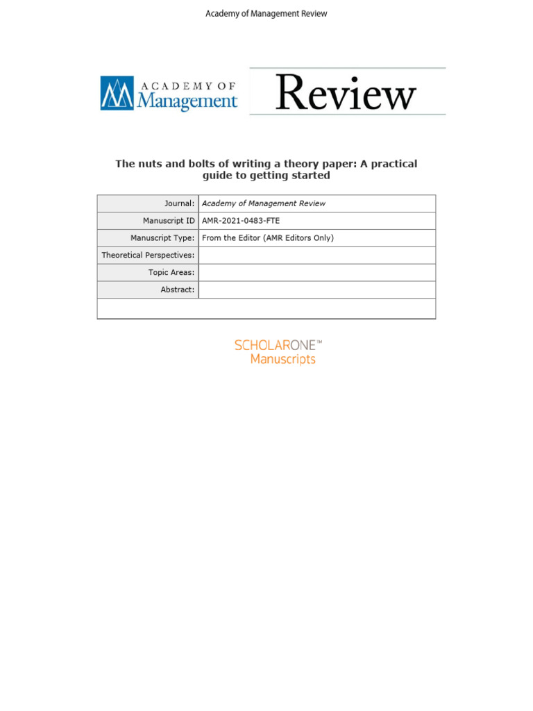 The Nuts and Bolts of Writing A Theory Paper | PDF | Theory | Thought