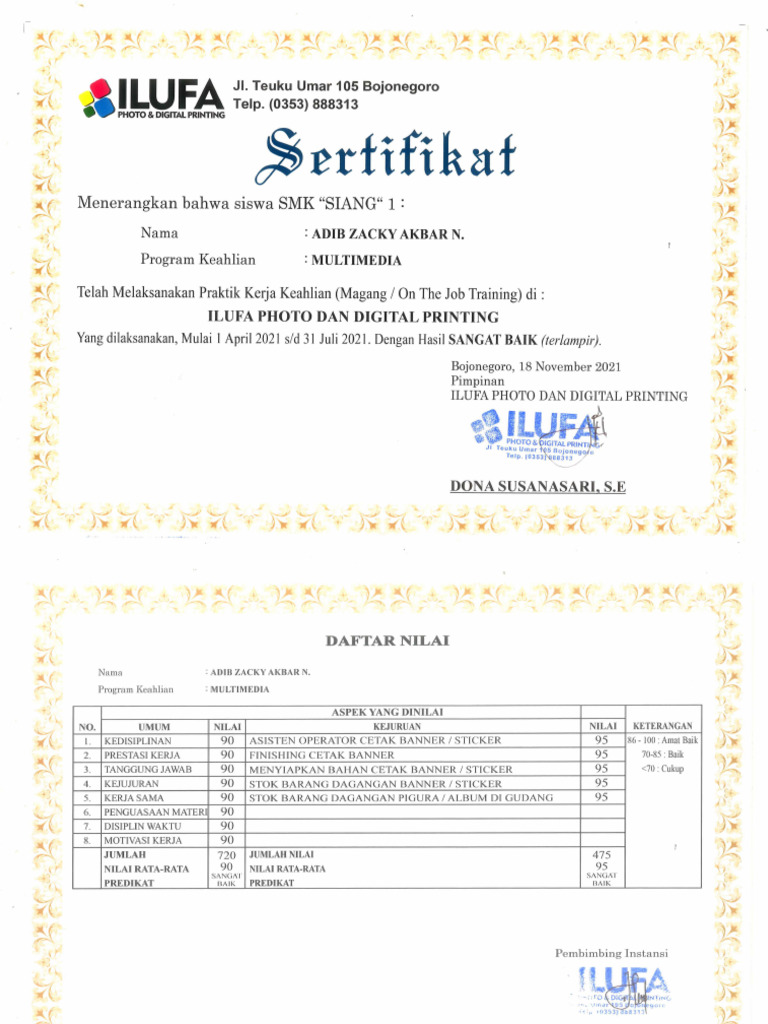 Sertifikat Magang | PDF