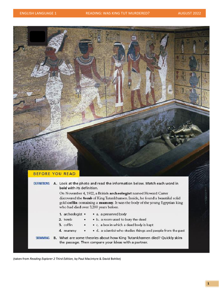 WAS KING TUT MURDERED article & activities 2022 | PDF