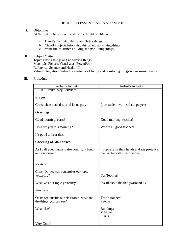 Living vs Non-Living Things Lesson | PDF | Lesson Plan | Teachers