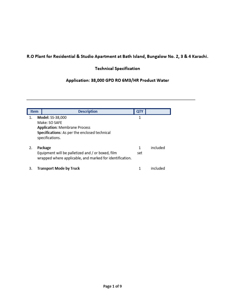 Technical - Specifications - R.O - Plant (1) How To Water Rplant That ...