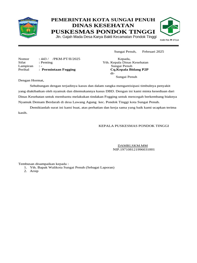 Surat Pertmintaan Fogging 1 | PDF