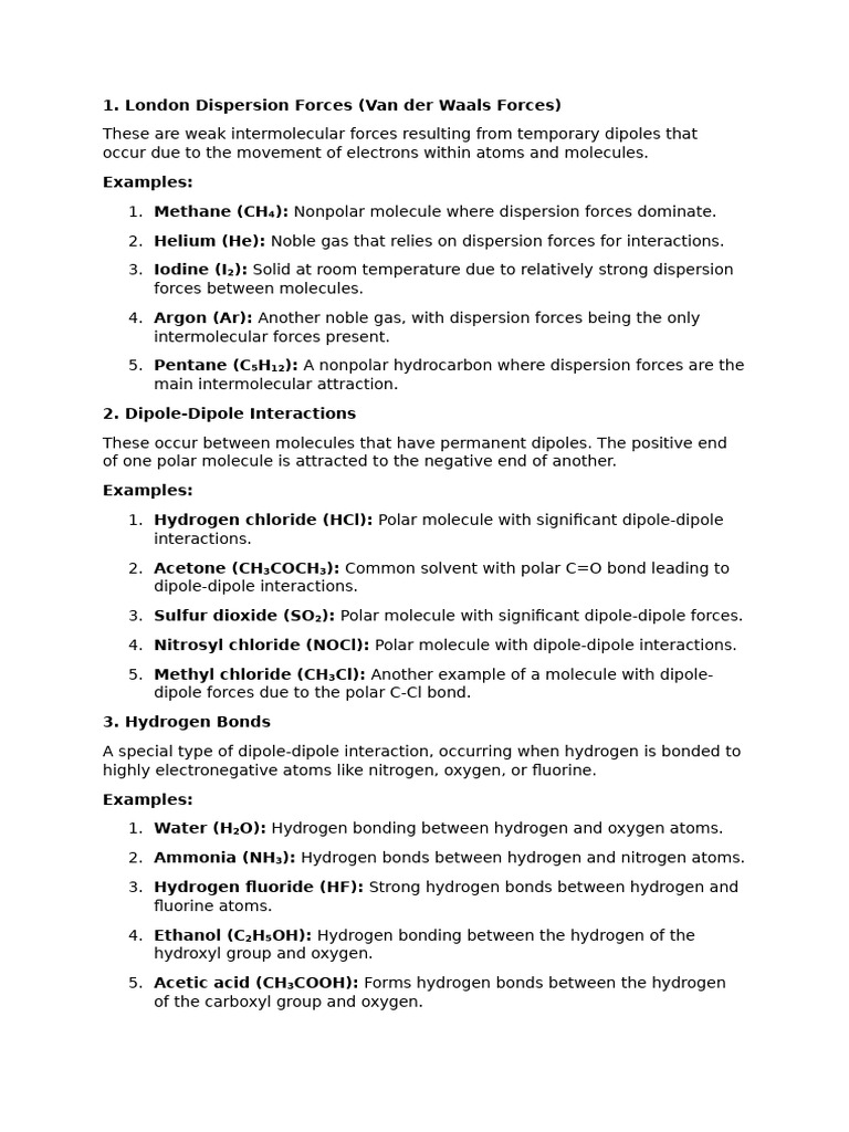 Types of Intermolecular Forces and Examples | PDF | Intermolecular ...