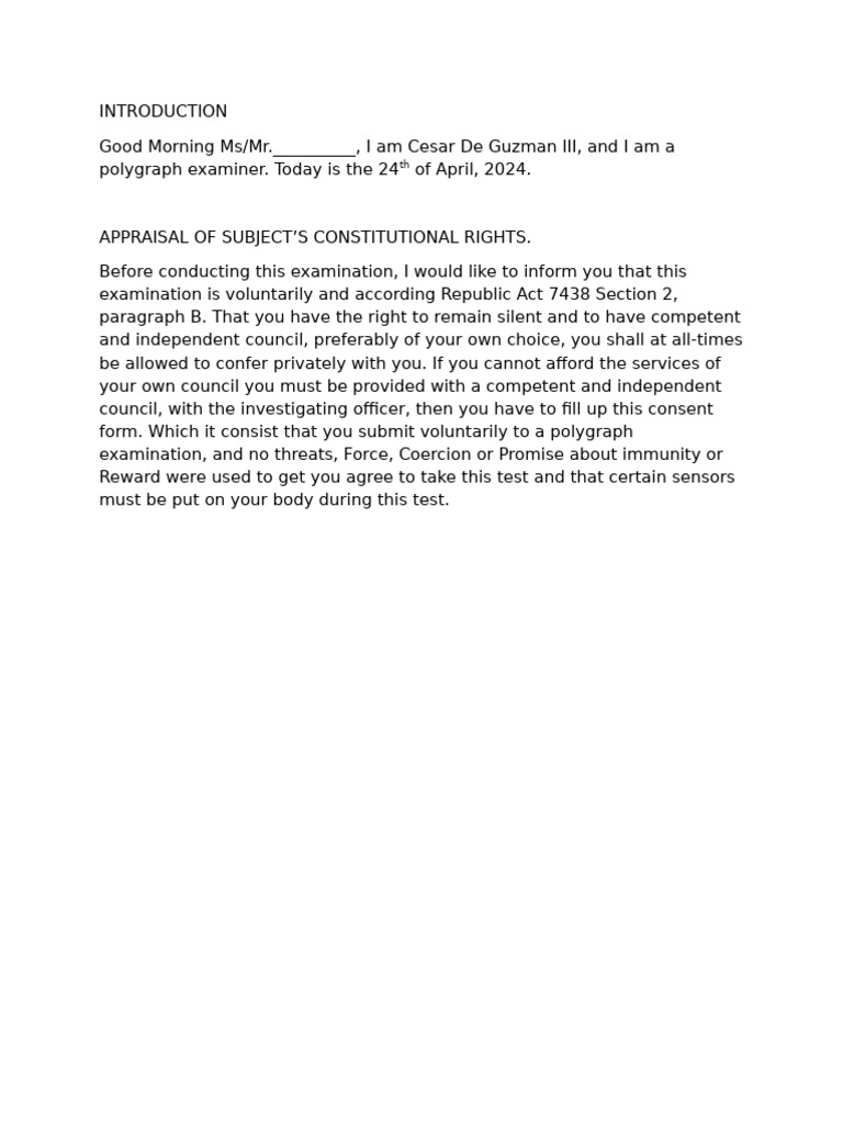 Document. Polygraph Examiner | PDF