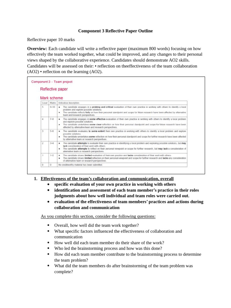 Component 3 Reflective Paper Outline Instructions | PDF | Brainstorming ...