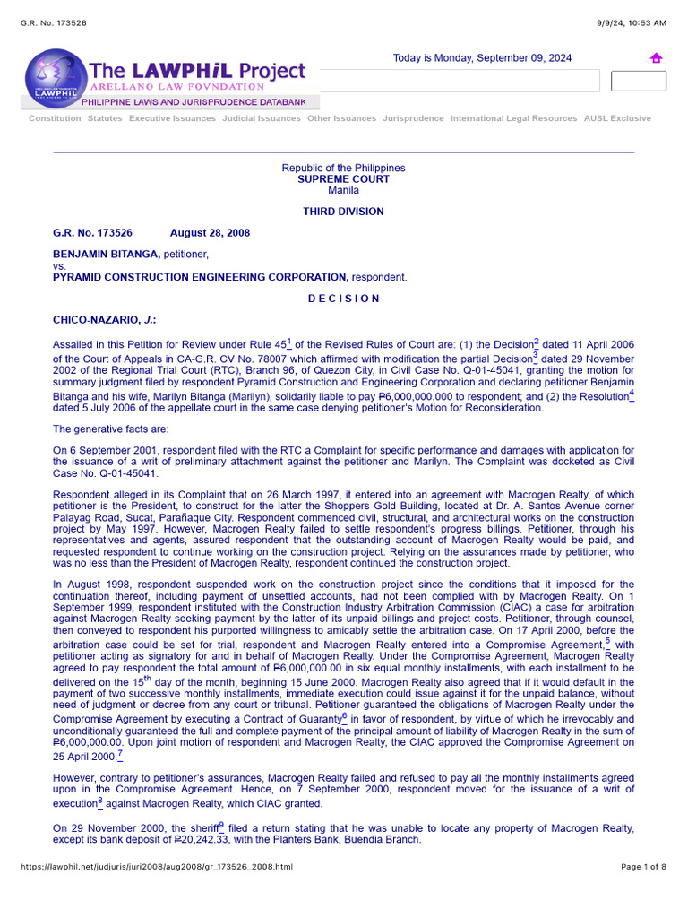 Legal Dispute: Bitanga vs. Pyramid | PDF | Guarantee | Summary Judgment