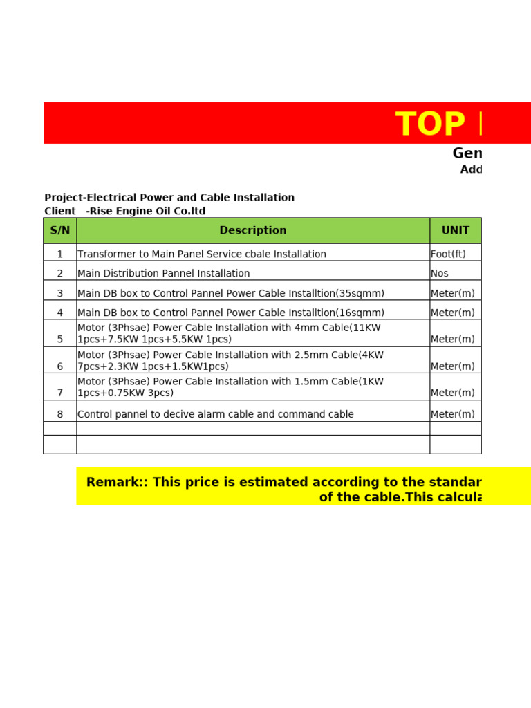 Electrical Installation Quote | PDF | Manufactured Goods | Power (Physics)