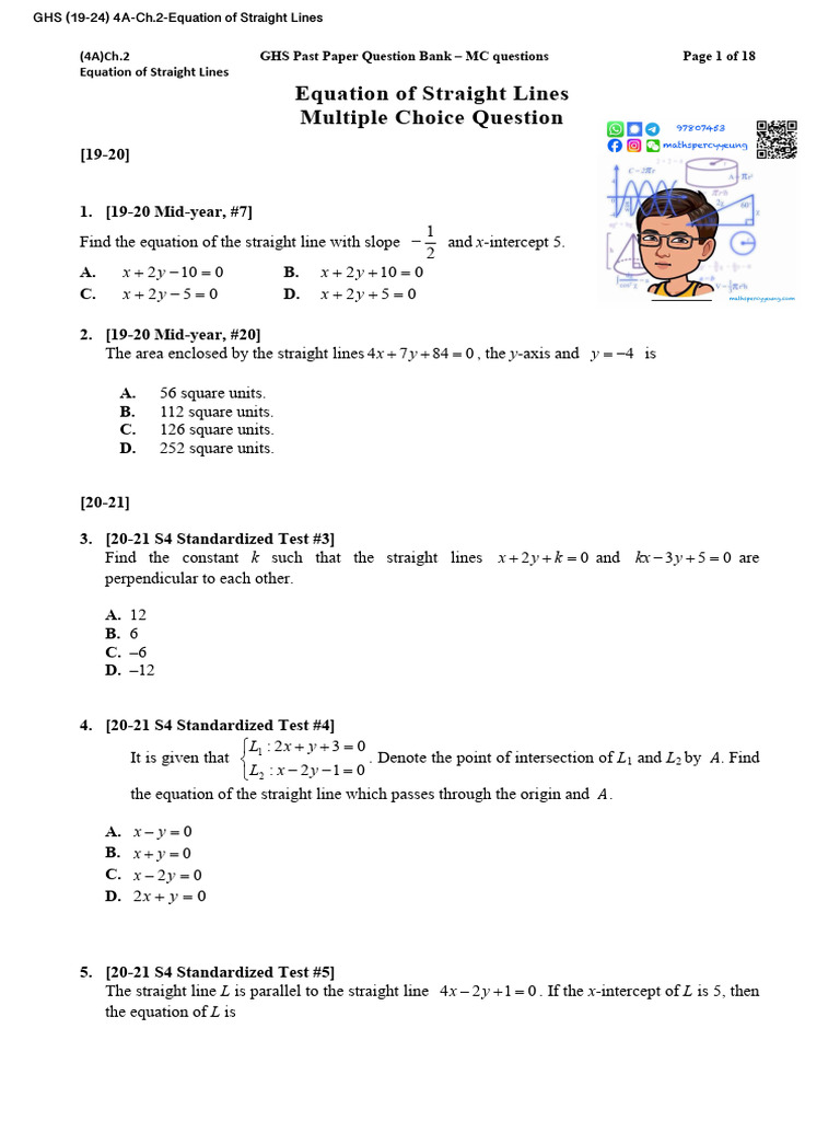 Ghs 19 24 4a ch.2 Equation of Straight Lines | PDF | Line (Geometry ...