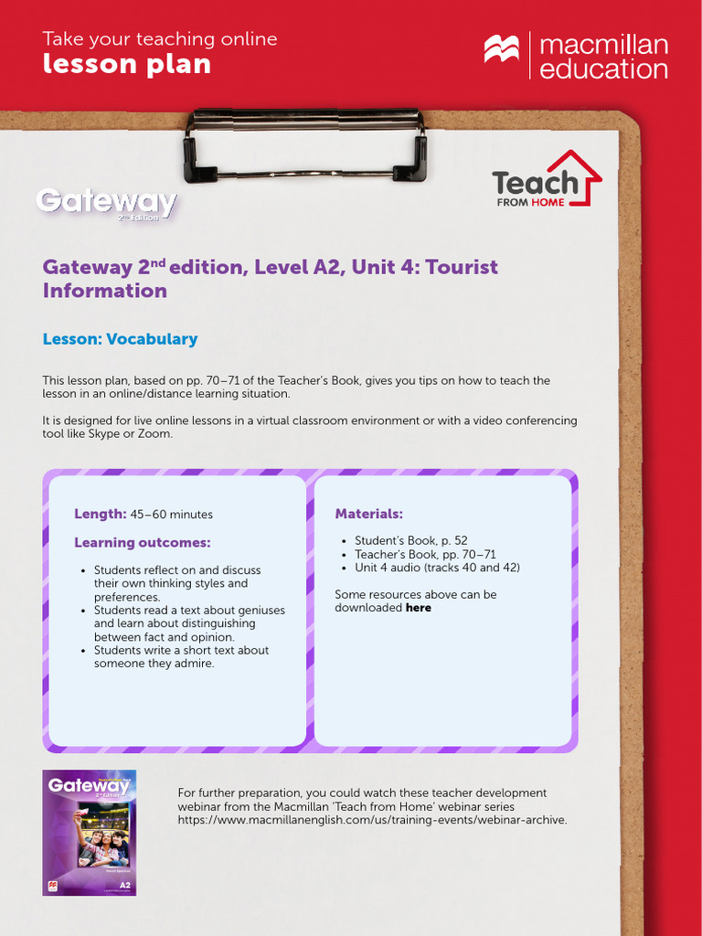 Gateway Level A2 Lesson Plan | PDF | Lesson Plan | Distance Education
