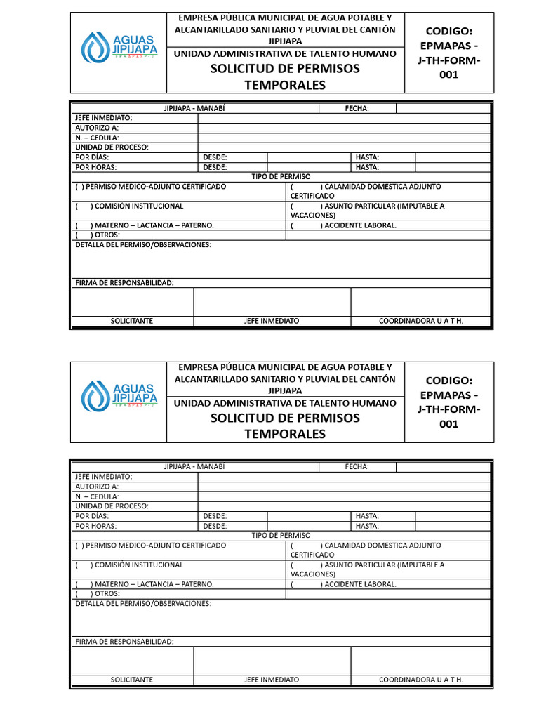 Solicitud de Permisos Temporales EPMAPAS | PDF