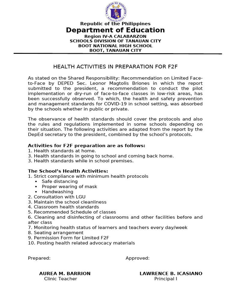 Health Activities For F2F | PDF