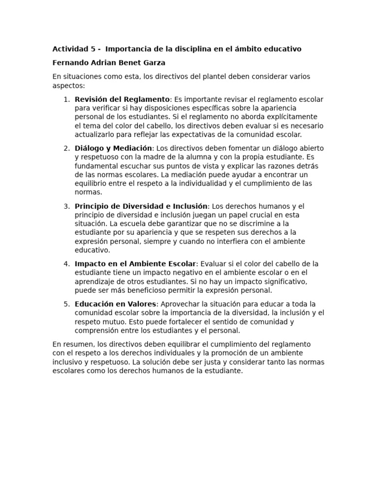 Actividad 5 - Importancia de la disciplina en el ámbito educativo ...