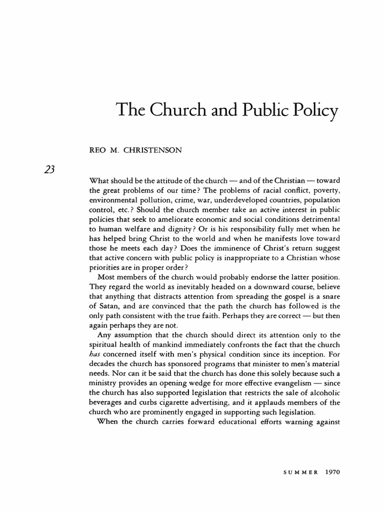 Church's Role in Public Policy Issues | PDF | Faith | Laity