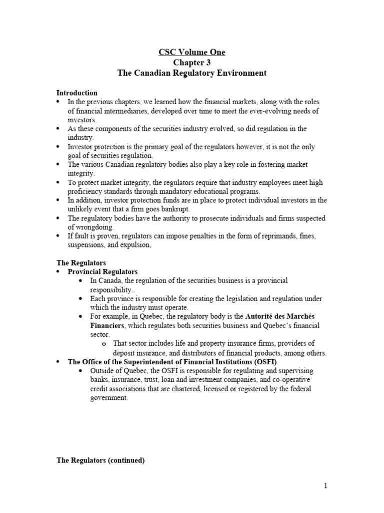 Canadian Securities Regulation Overview | PDF | Deposit Insurance ...