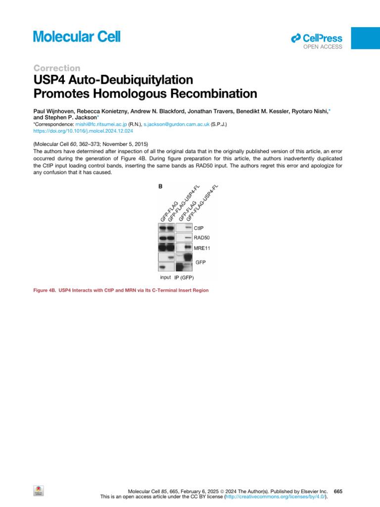 USP4 Deubiquitylation and Homologous Recombination | PDF