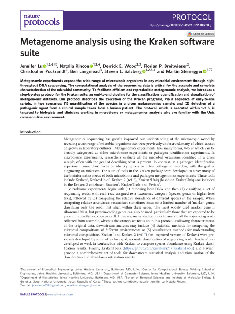 Metagenome Analysis Using the Kraken Software Suite (科研通-Ablesci.com) | PDF | Dna Sequencing ...