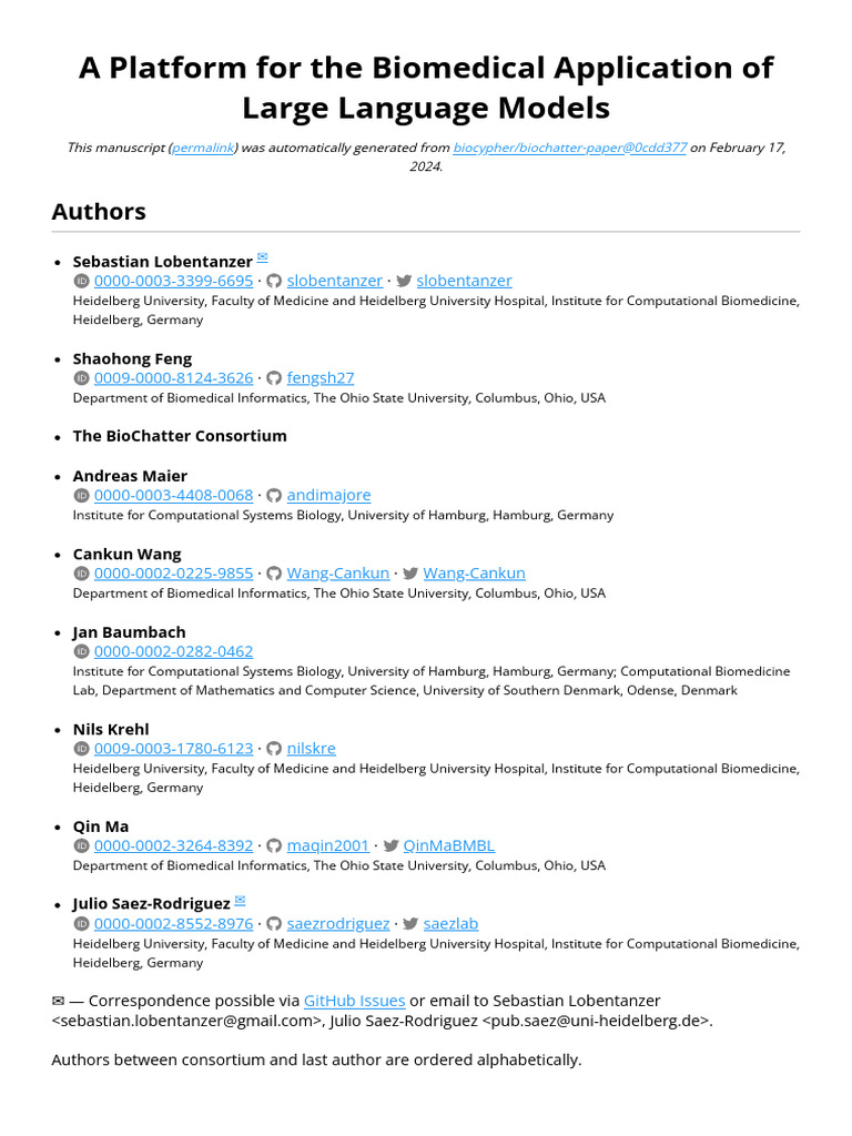 A Platform For The Biomedical Application of Large Language Models ...