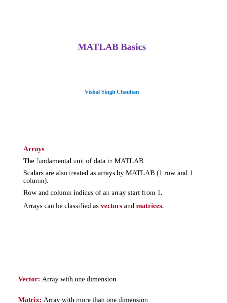 MATLAB Basics: Arrays and Variables Guide | PDF | Matrix (Mathematics ...