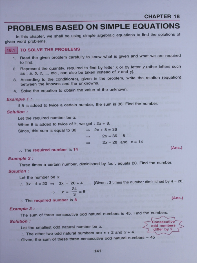 Chapter-18 Problems Based On Simple Equations | PDF
