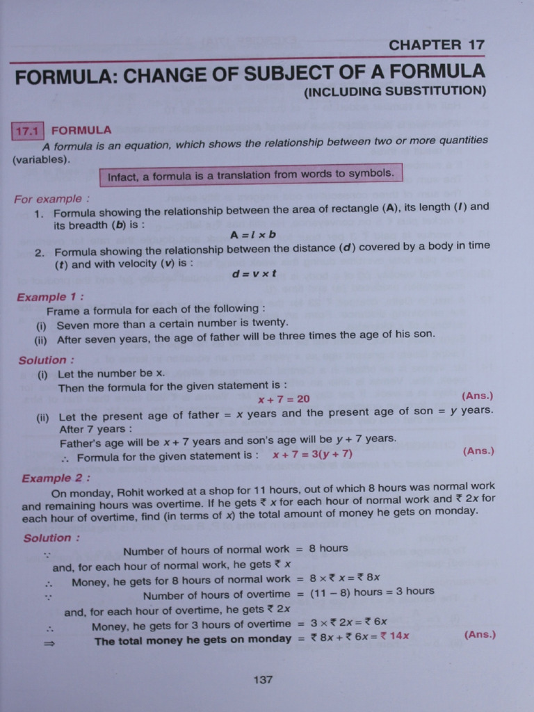 Chapter-17 Formula Change of Subject of A Formula | PDF