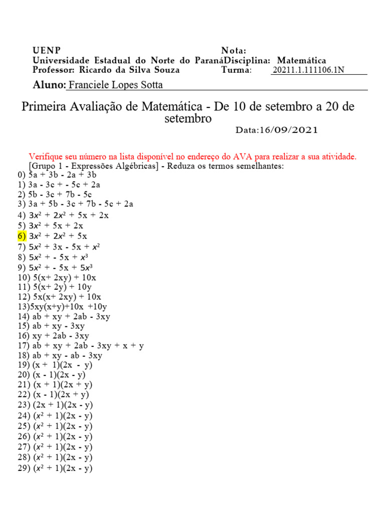 Prova - 0 - de - Matem - Tica - 2021 - v2 2 | PDF | Logaritmo | Matemática