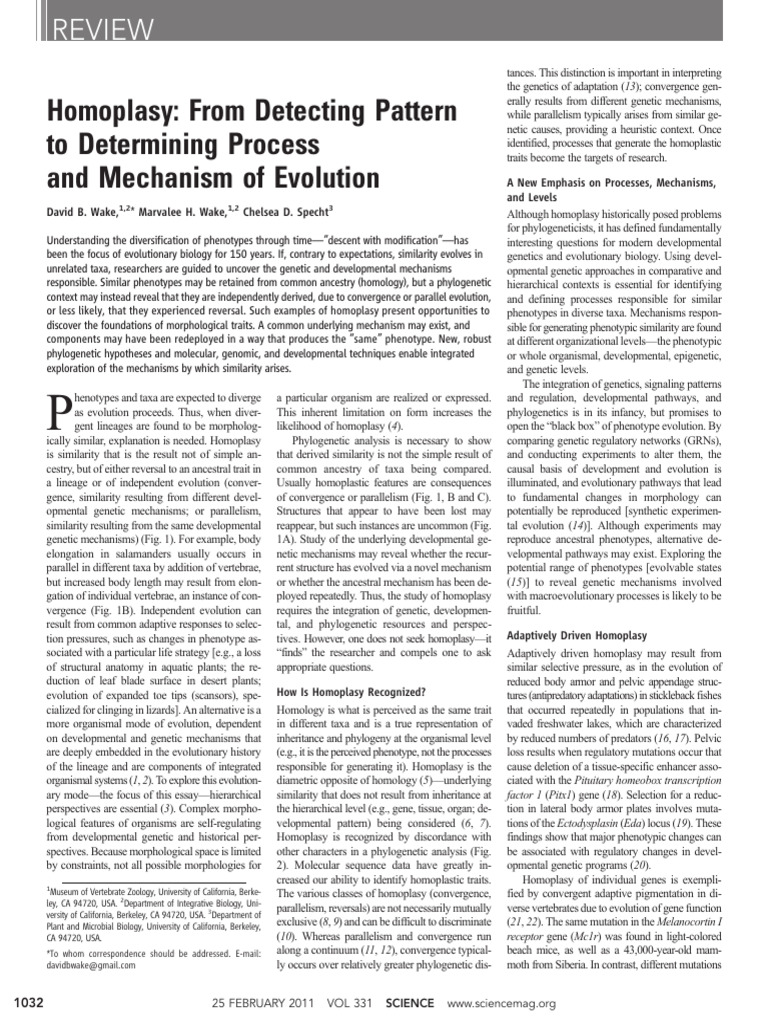 Wake_et_al_2011_homoplasy_pattern_process_and_mechanism_of_evolution ...