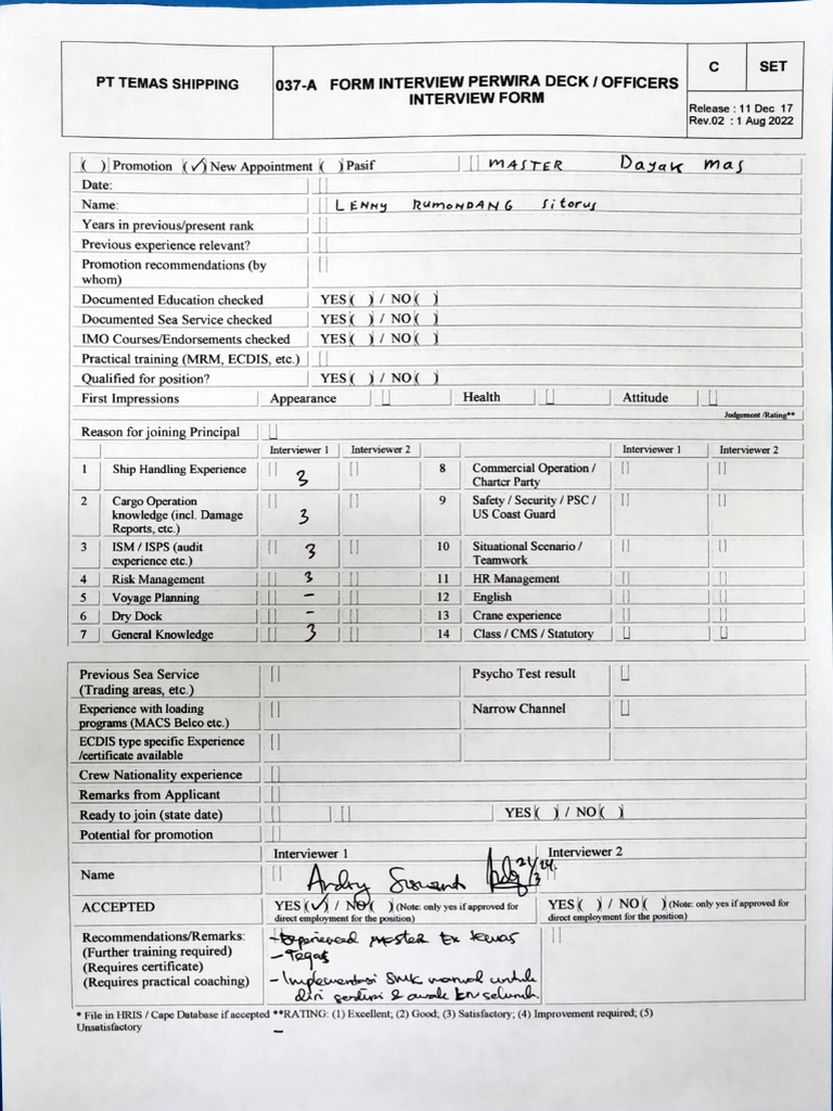 Form Interview Capt Lenny | PDF