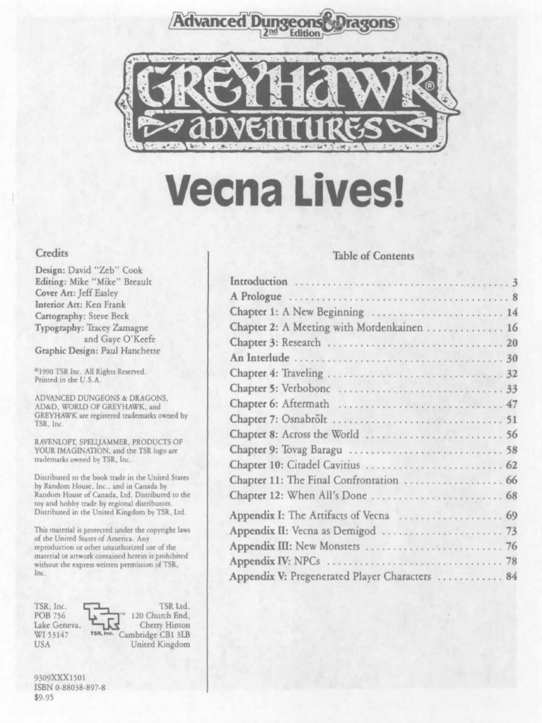 AD&D 2e - Adventure - Greyhawk - Vecna Lives (LVL 12-15) - 2-49 | PDF | Dungeons & Dragons (jogo ...