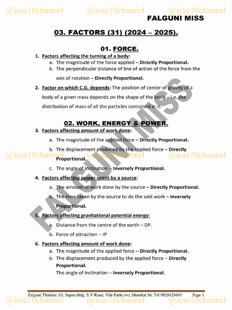 X PHY Masterkey Factors 24-25 @icse10channel | PDF