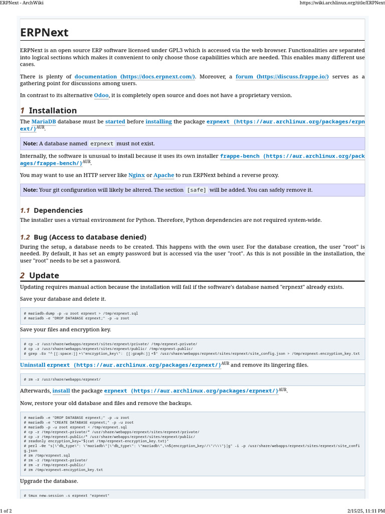 ERPNext - ArchWiki | PDF | Databases | Web Application