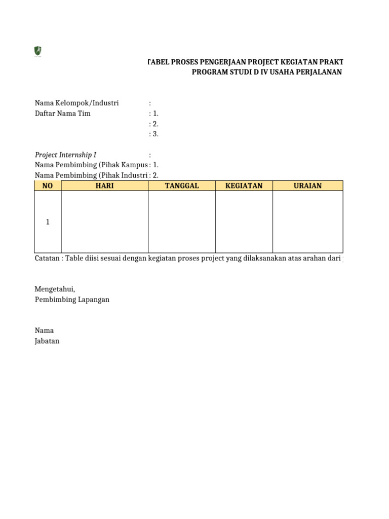 Format Laporan Project Mahasiswa PKL | PDF