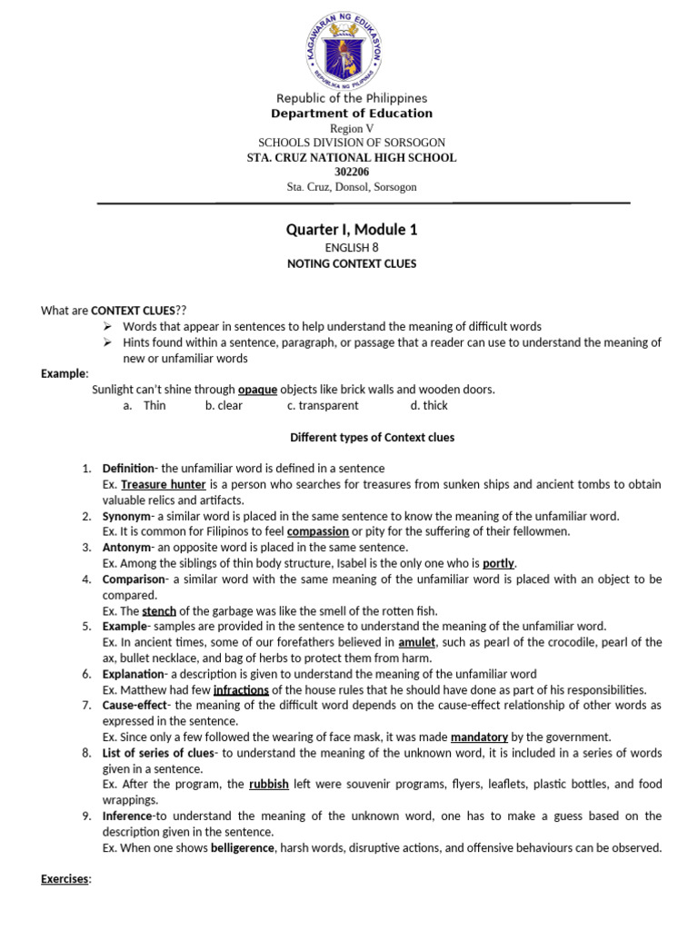 Eng8 Lesson 1 Context Clues | PDF