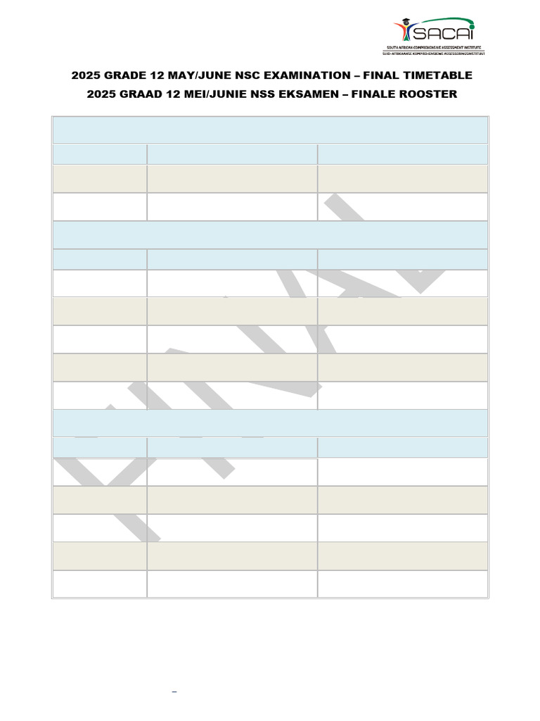 Final 2025 May June NSC Timetable | PDF | Qualifications | Educational ...